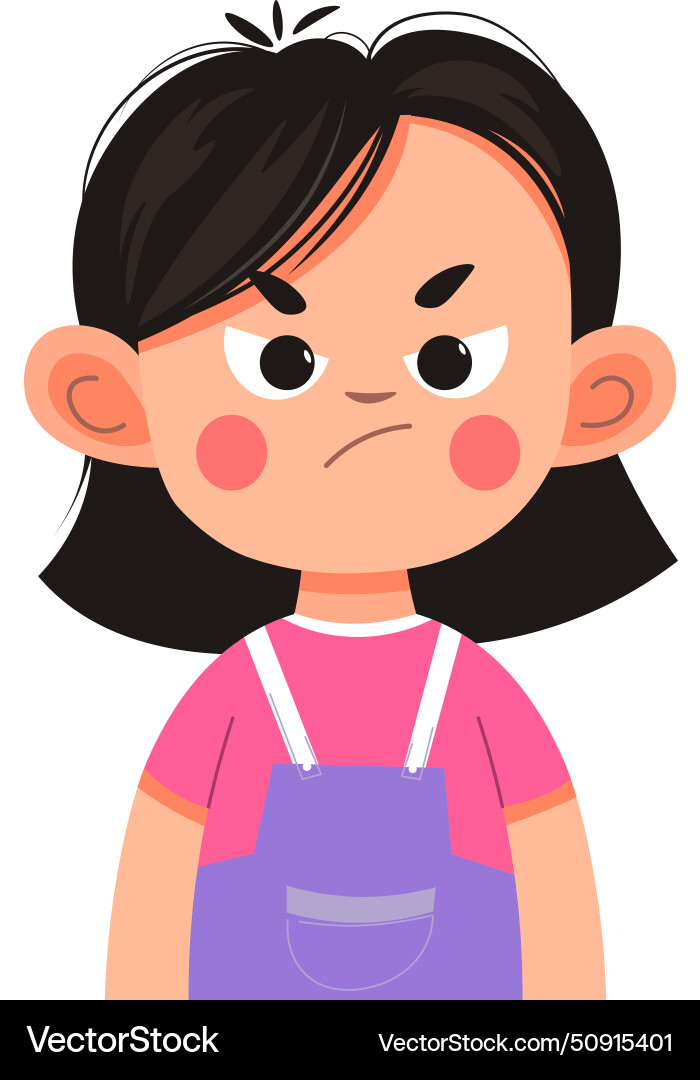 Angry or annoyed kid child girlwith grumpy face Vector Image