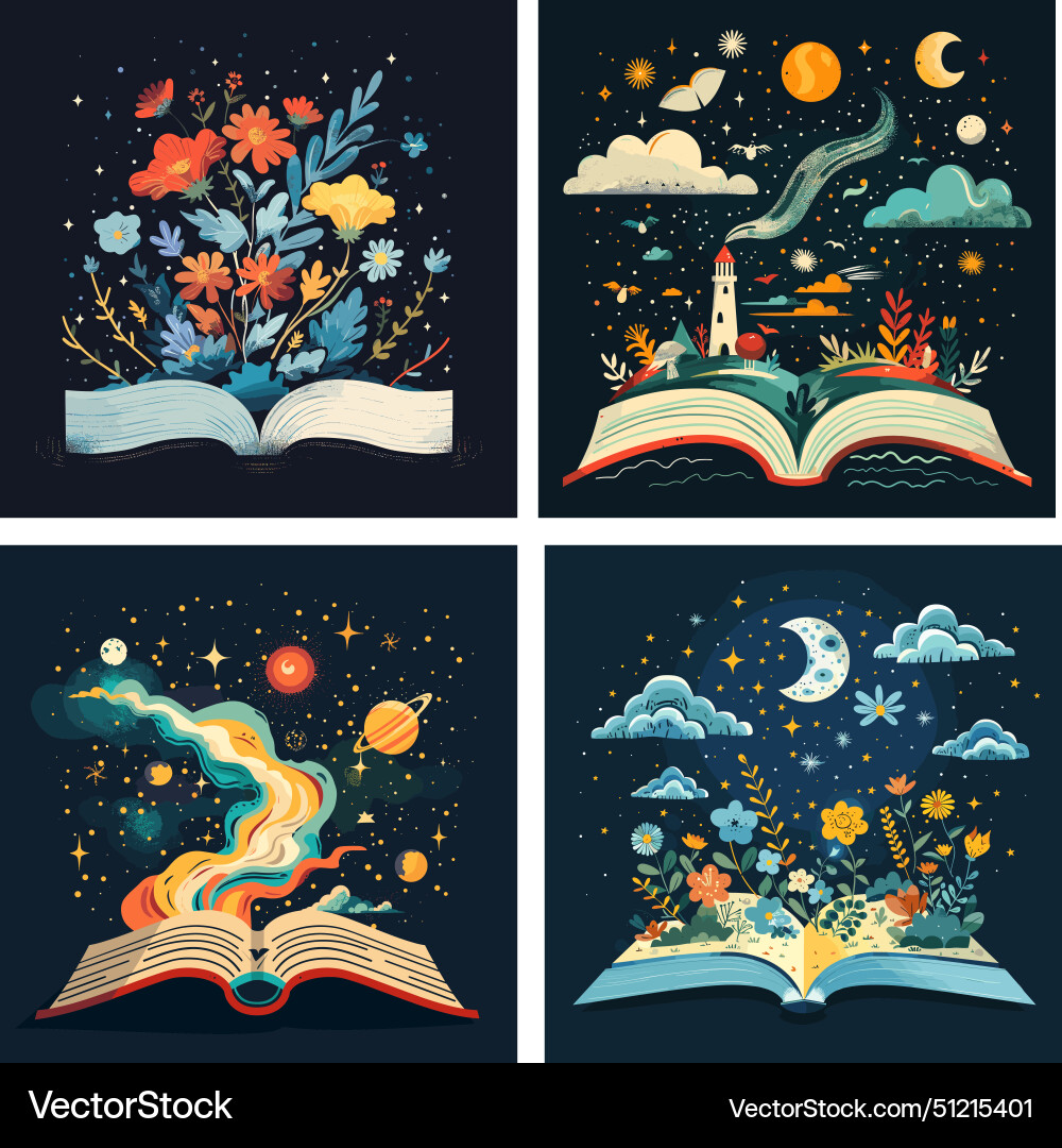Book imagination concept open books fantasy dream Vector Image