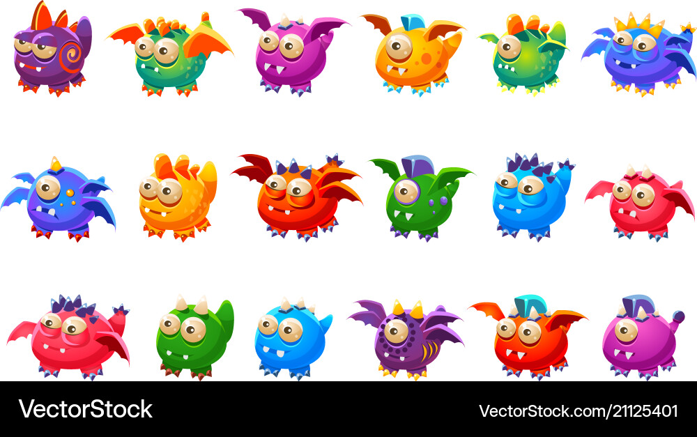 Little alien monsters with and without wings set Vector Image