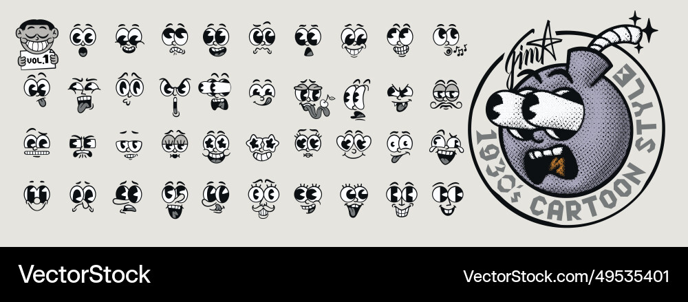 Retro cartoon faces Royalty Free Vector Image - VectorStock