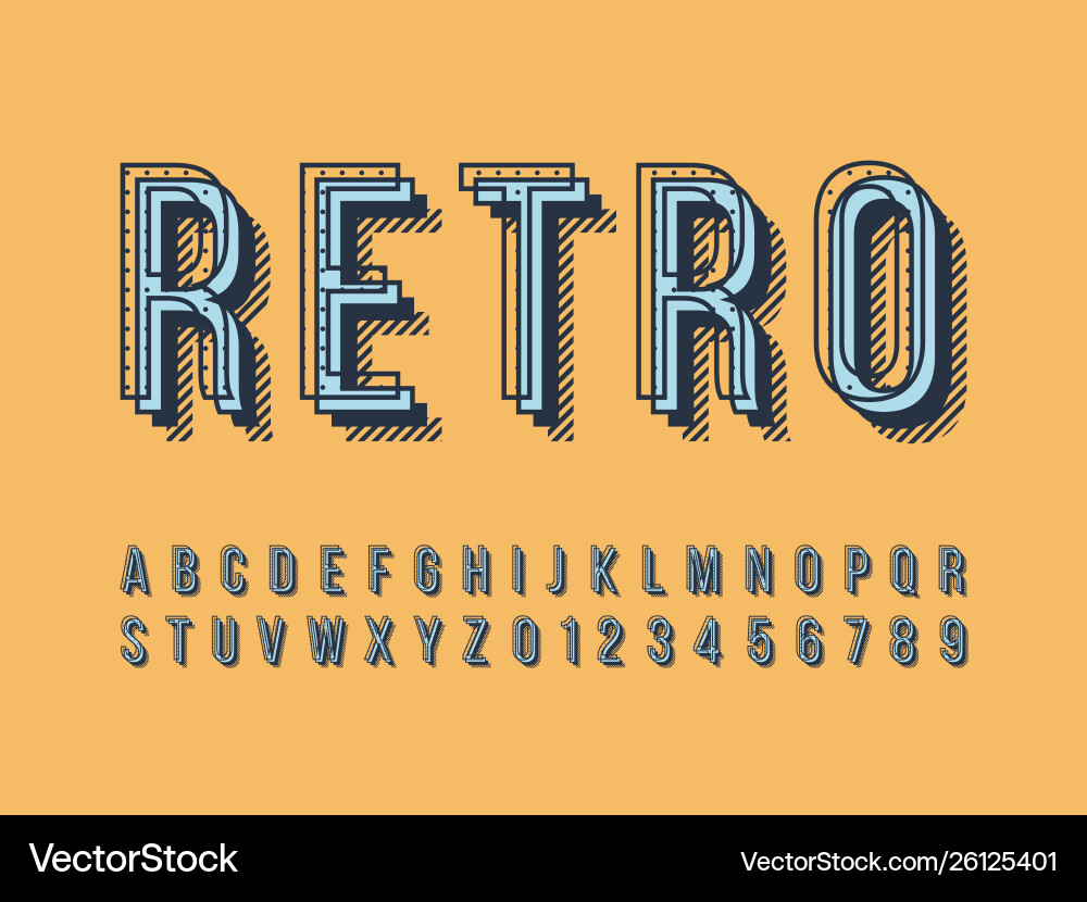 Retro font and alphabet stock Royalty Free Vector Image