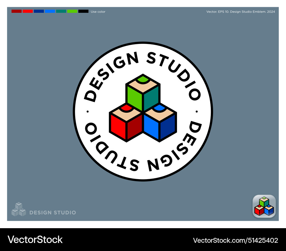 Design studio logo 3 pensil as cubes into circle Vector Image