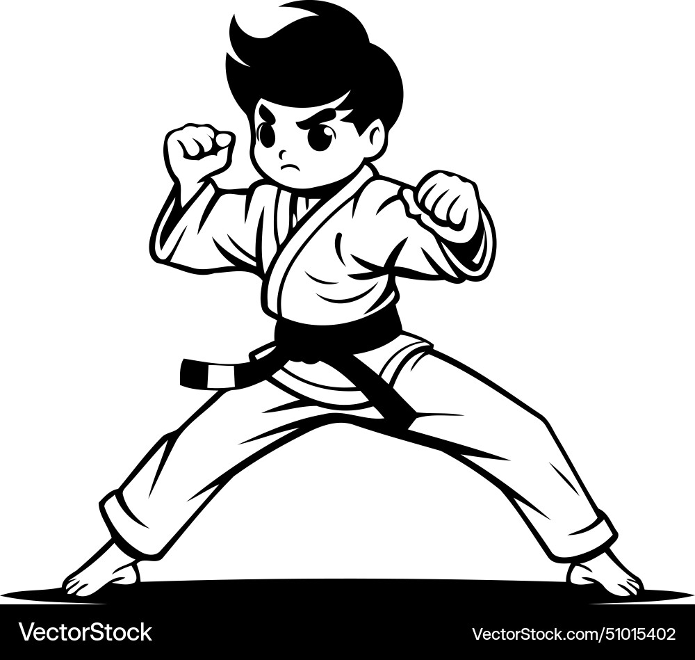 Karate boy cartoon with black belt Royalty Free Vector Image