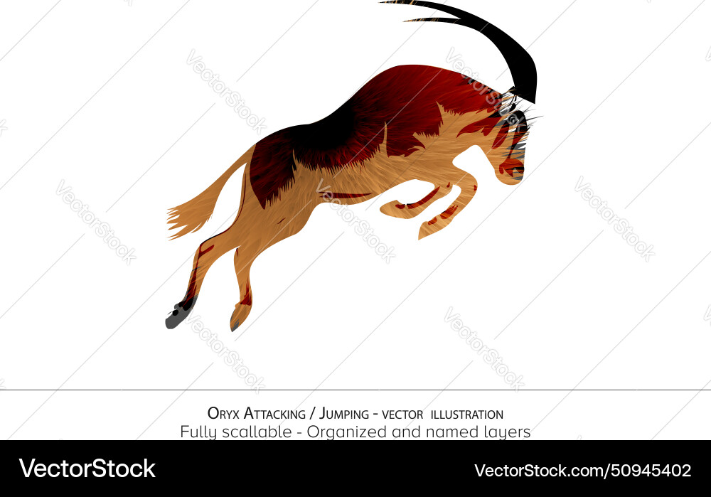 Oryx attacking - jumping detailed Royalty Free Vector Image