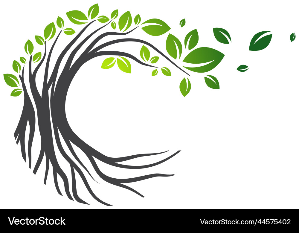 Round tree with flying leaves can use as logo Vector Image