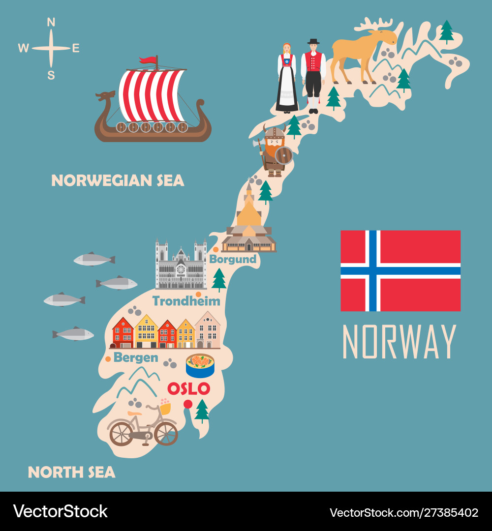Stylized map norway Royalty Free Vector Image - VectorStock