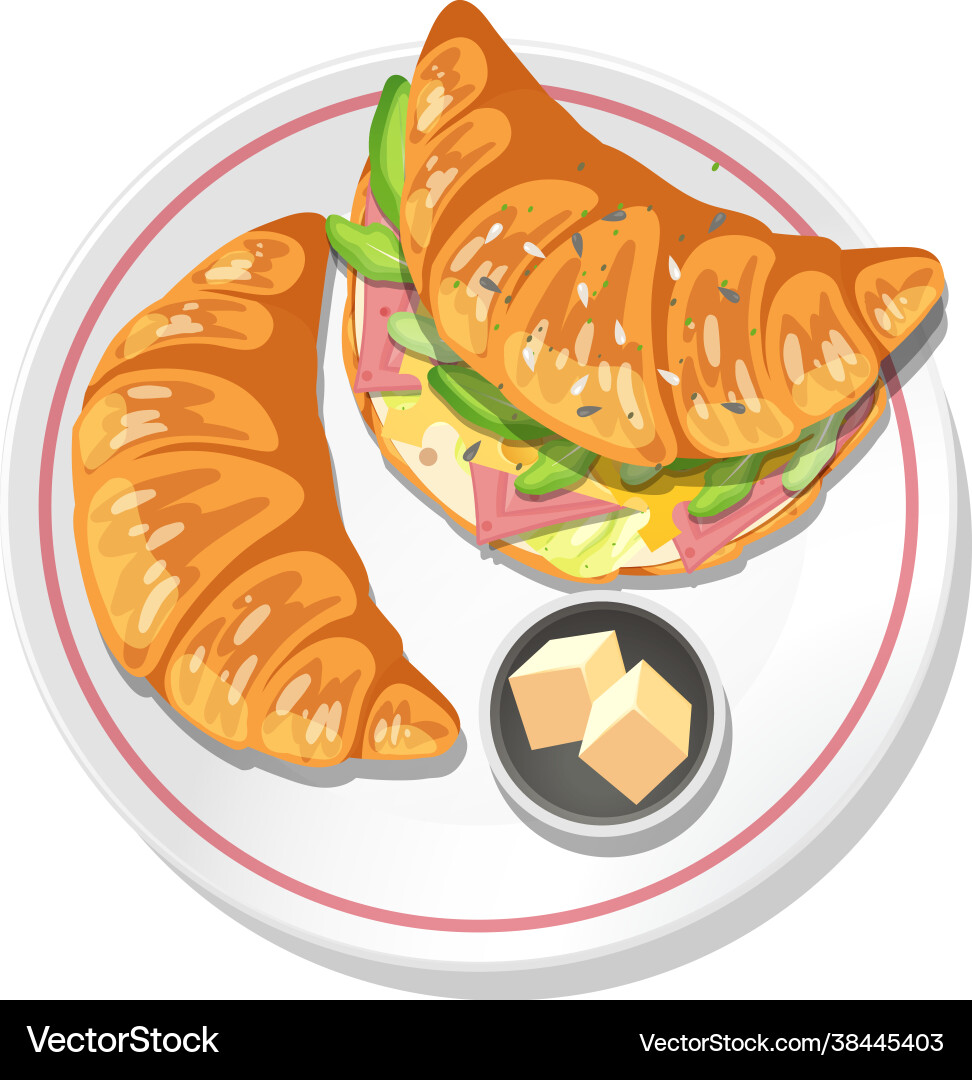 Breakfast croissant sandwich with butter Vector Image