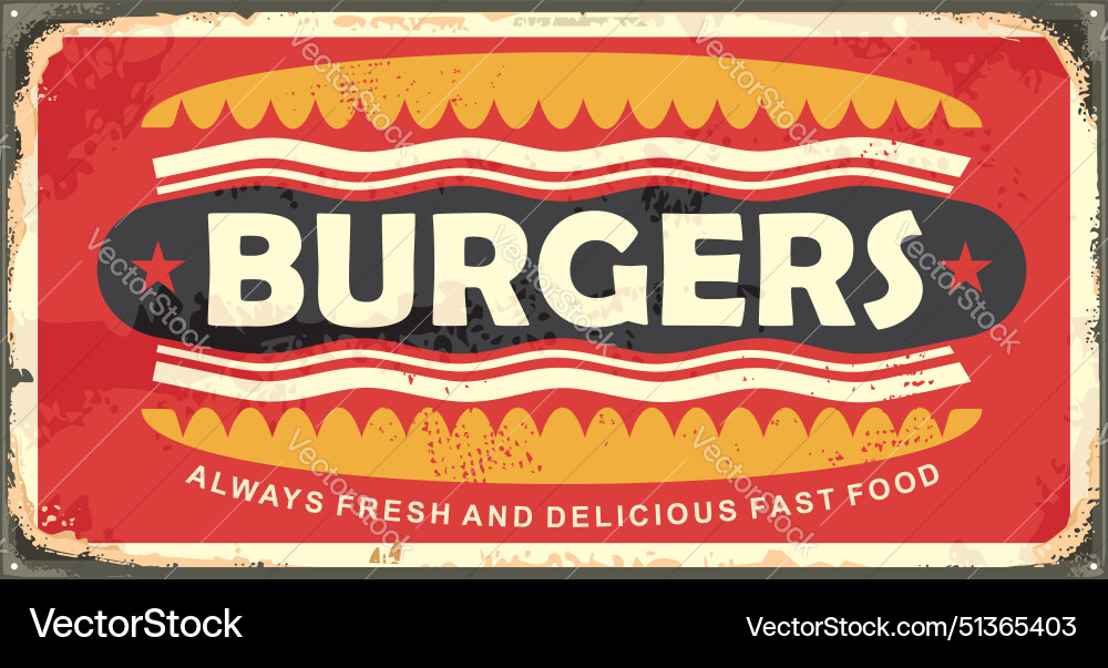Burger retro advertising menu sign template Vector Image