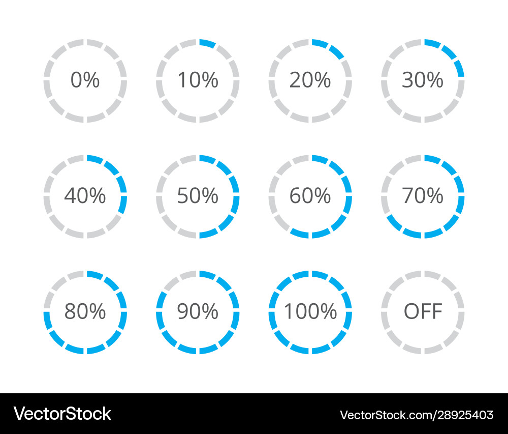 Circle progress bar set with percentage numbers Vector Image