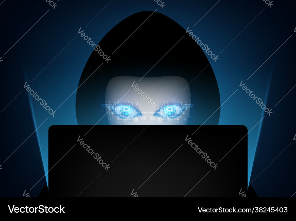 Computer hacker silhouette hooded man Royalty Free Vector