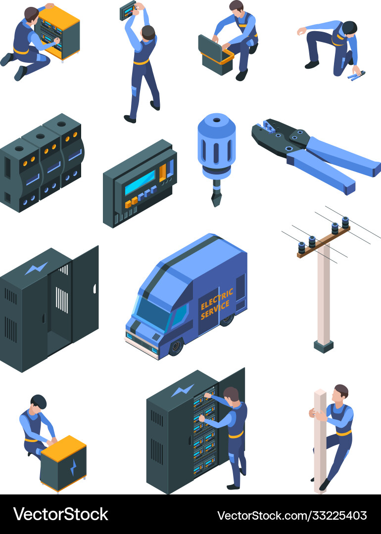 Electrician Working Isometric Royalty Free Vector Image