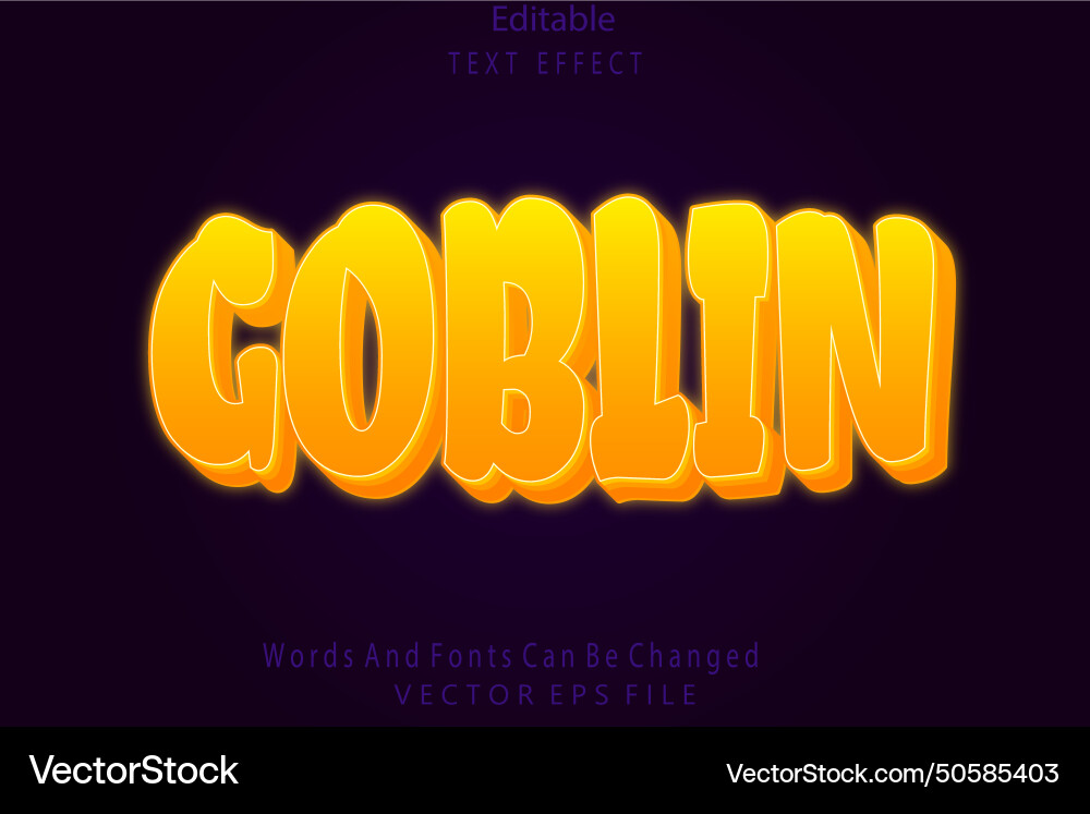Goblin editable text effect emboss cartoon style Vector Image