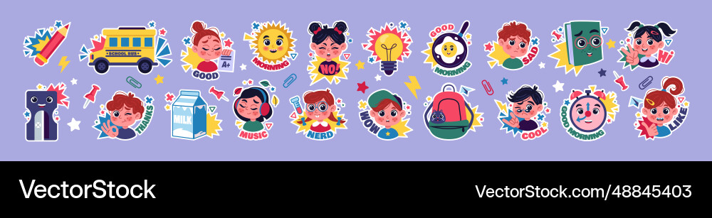 School stickers kid learning back to science Vector Image