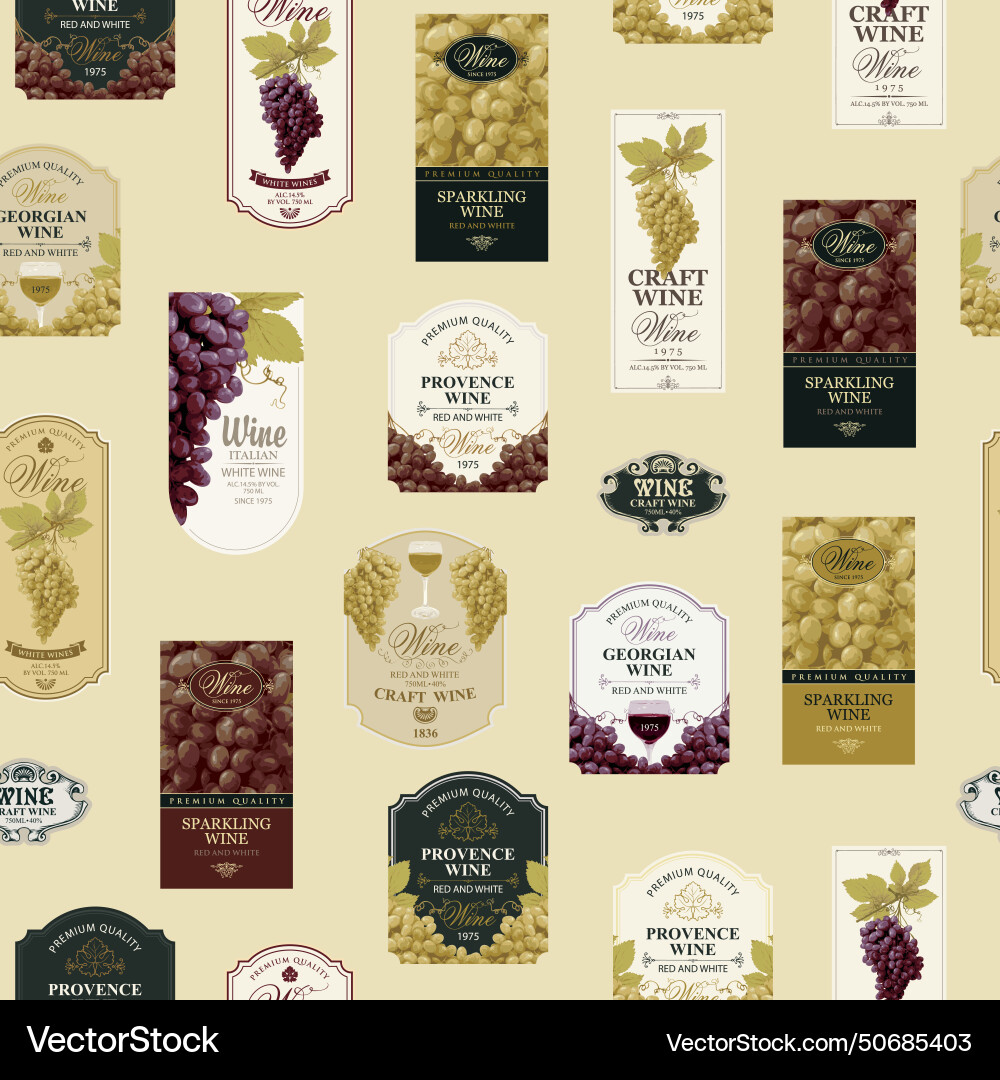 Seamless pattern with ornate wine labels in retro Vector Image