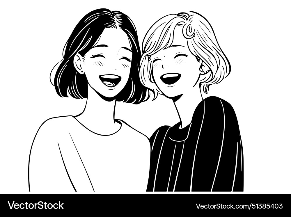Two happy girl have fun and laugh sketch Vector Image