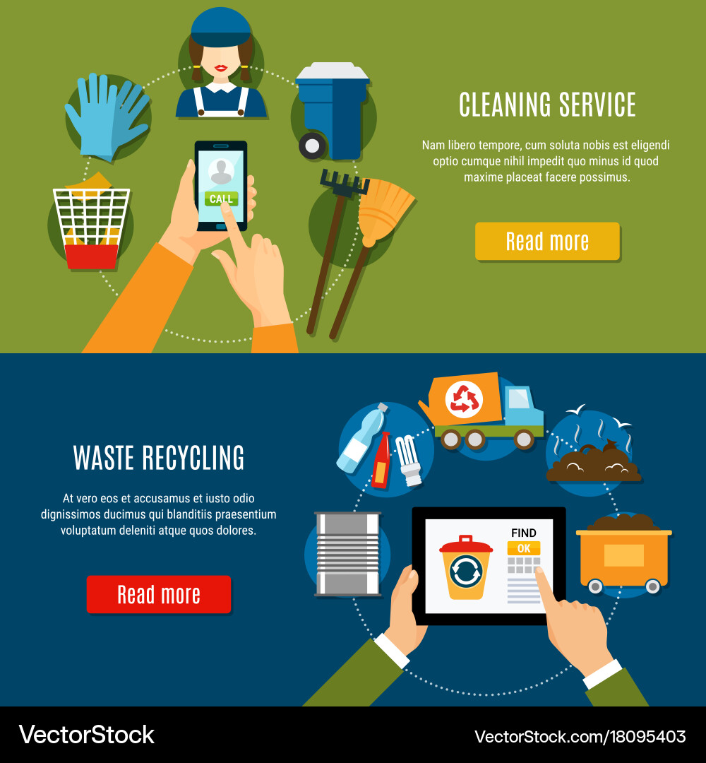 Waste recycling service banners Royalty Free Vector Image