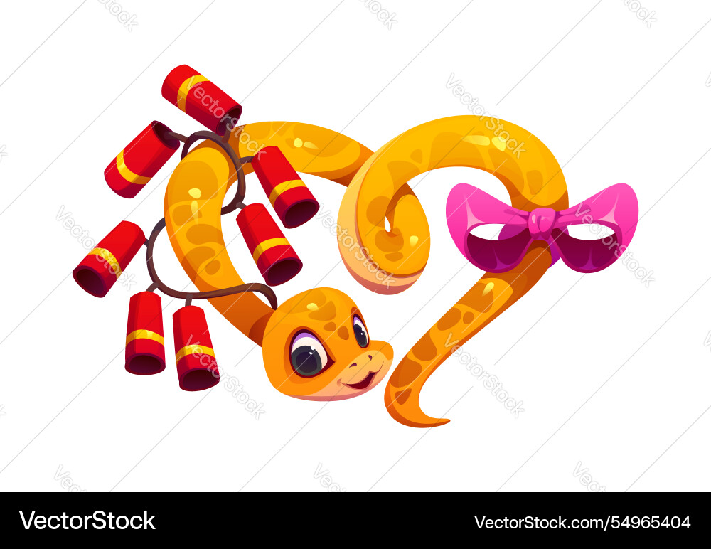 Cartoon asian snake character with firecrackers Vector Image