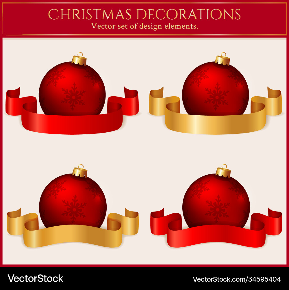 Christmas balls with ribbons set design Royalty Free Vector
