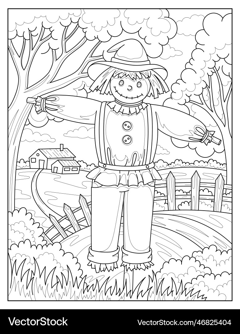 Cute Scarecrow Coloring Page Royalty Free Vector Image