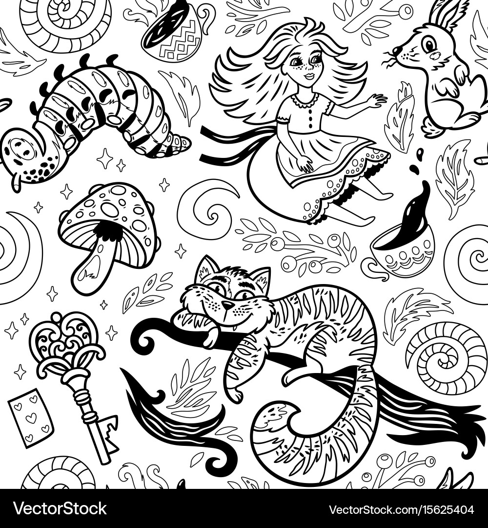 Fairytale ink background with cartoon characters Vector Image