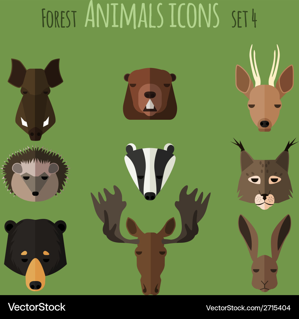 Forest animals flat icons set 2 Royalty Free Vector Image