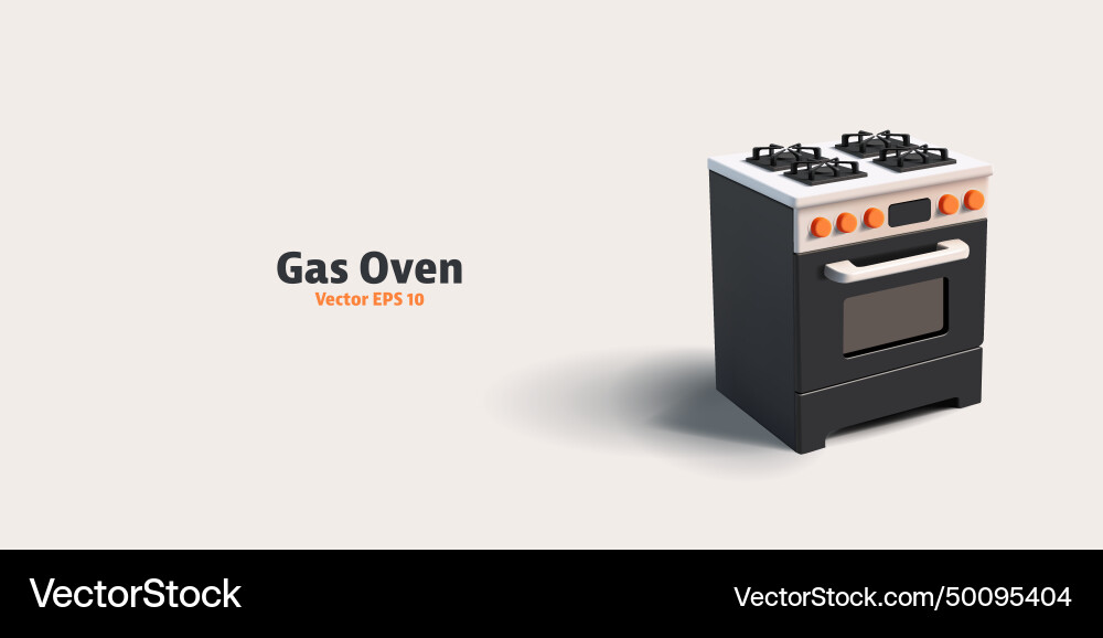 Kitchen gas stove with oven 3d cartoon render Vector Image