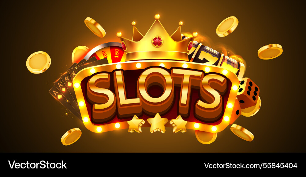 Slots golden banner sign with letters Royalty Free Vector