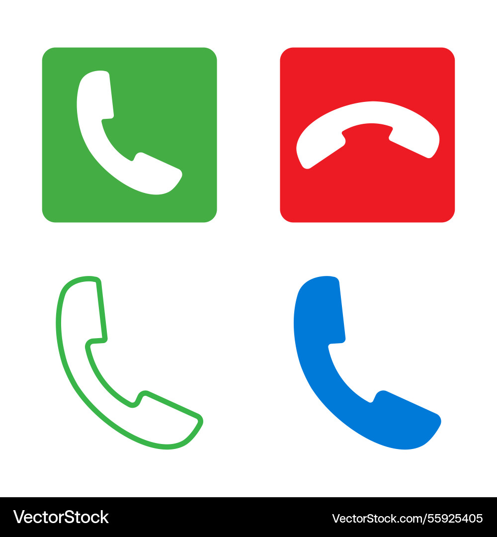 Four colored phone icons showing call Royalty Free Vector