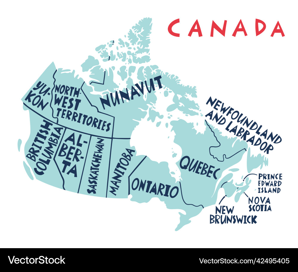 Hand drawn stylized map of canadian provinces Vector Image