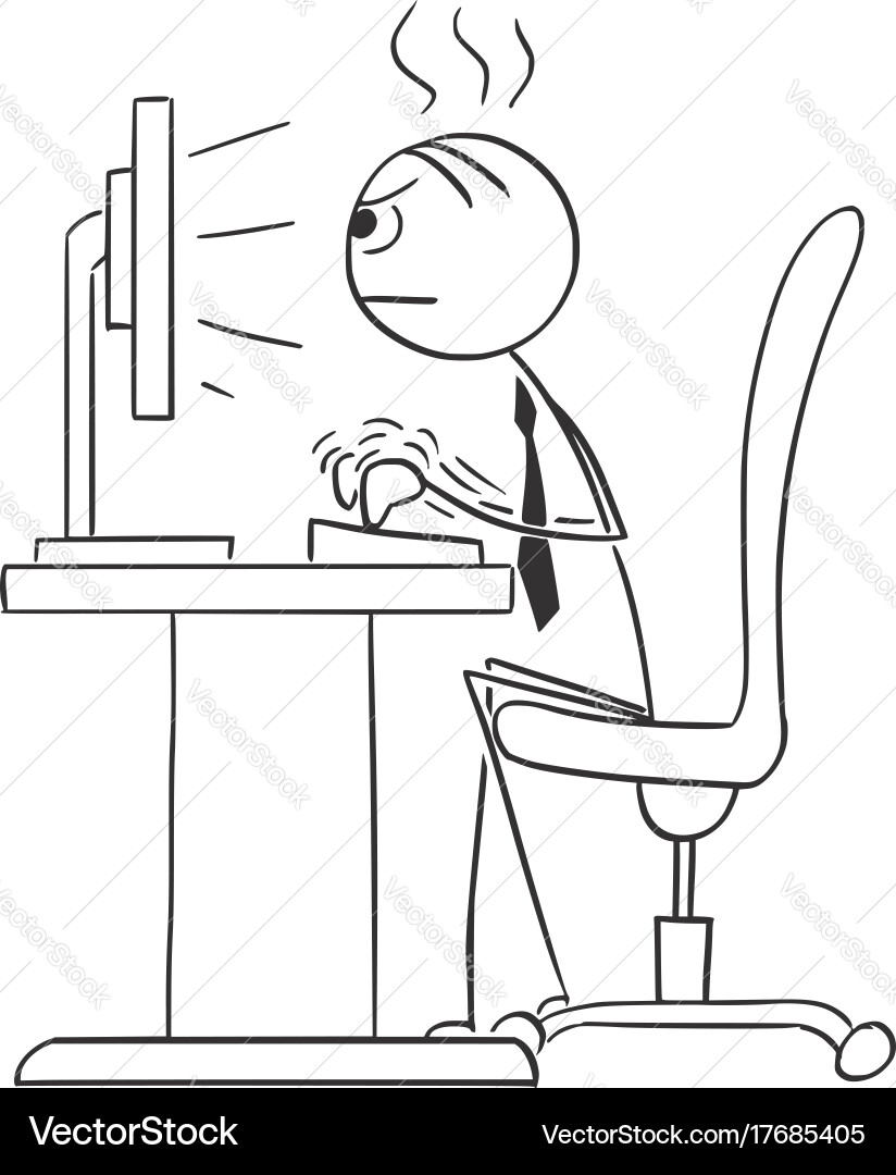 Man Typing on Computer - Deadline Stress Vector Image