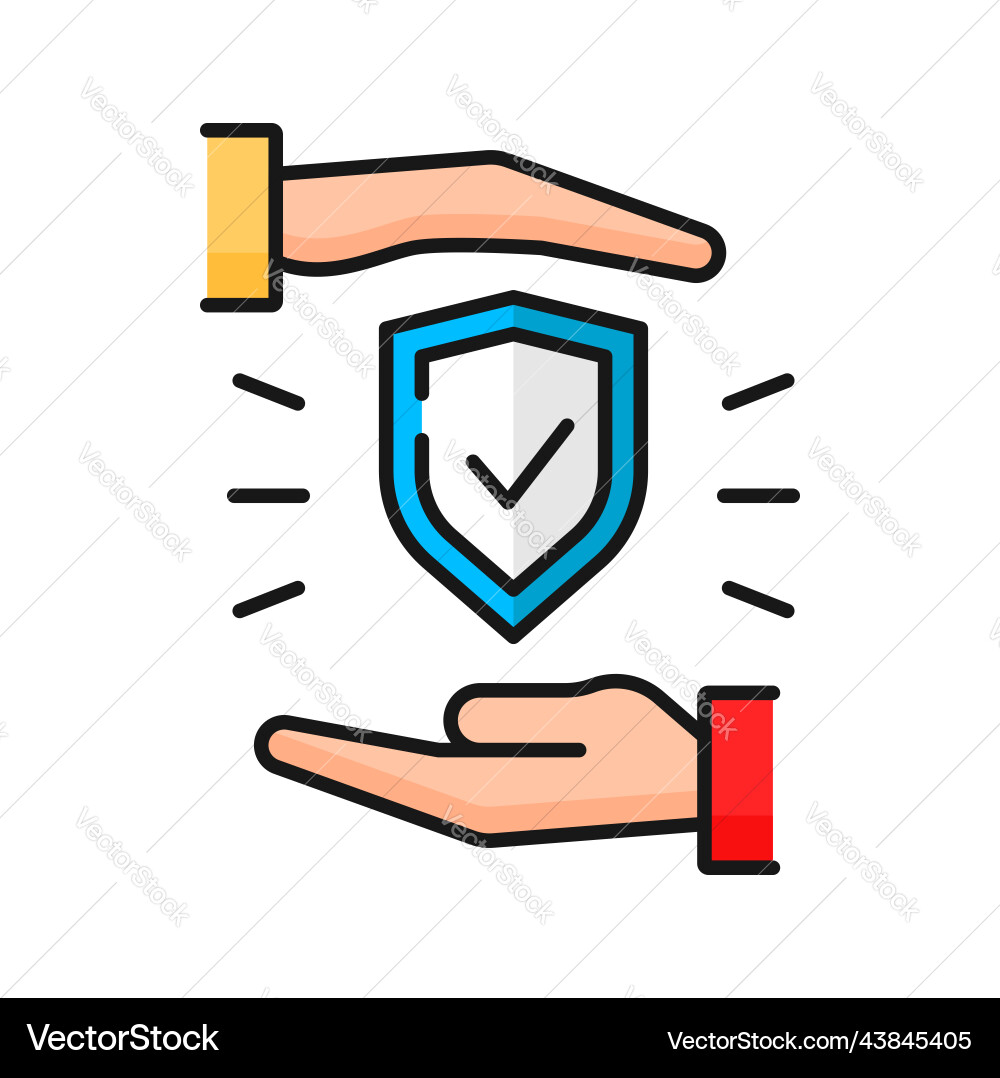 Protective shield between hands insurance sign Vector Image
