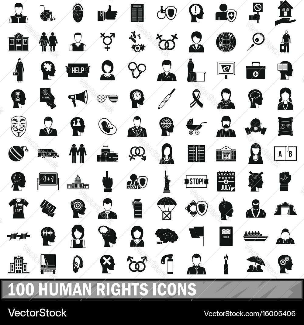 100 human rights icons set simple style Royalty Free Vector