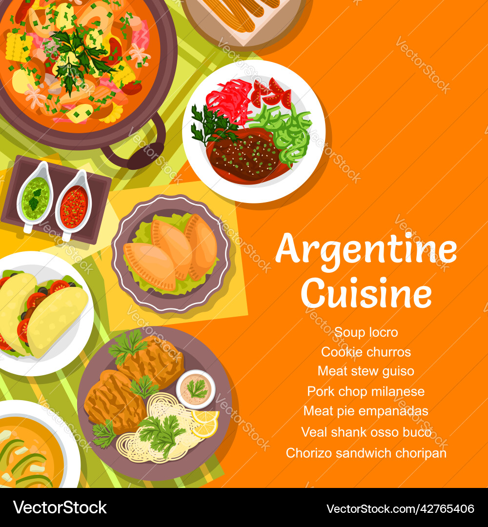 Argentine cuisine dishes menu cover template Vector Image