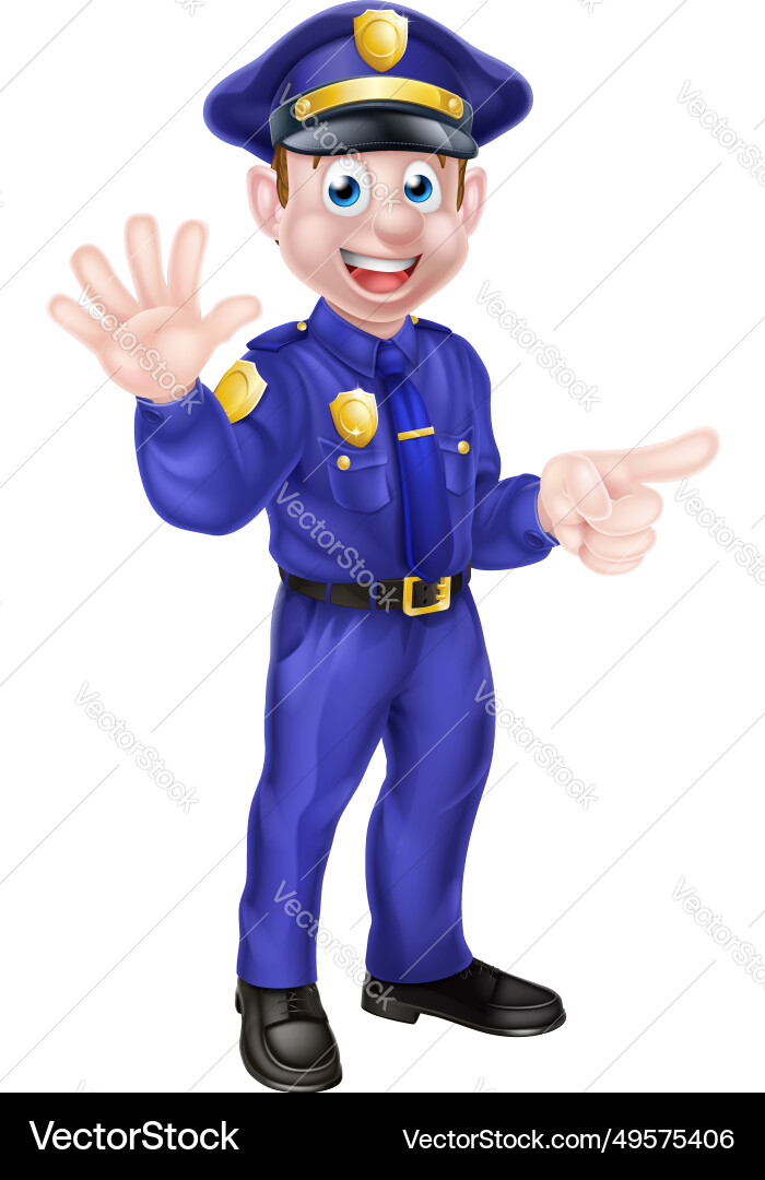 Cartoon policeman pointing Royalty Free Vector Image