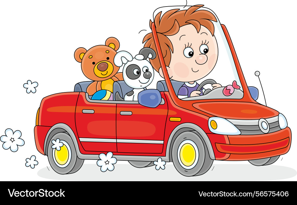 Little boy driving a toy car Royalty Free Vector Image