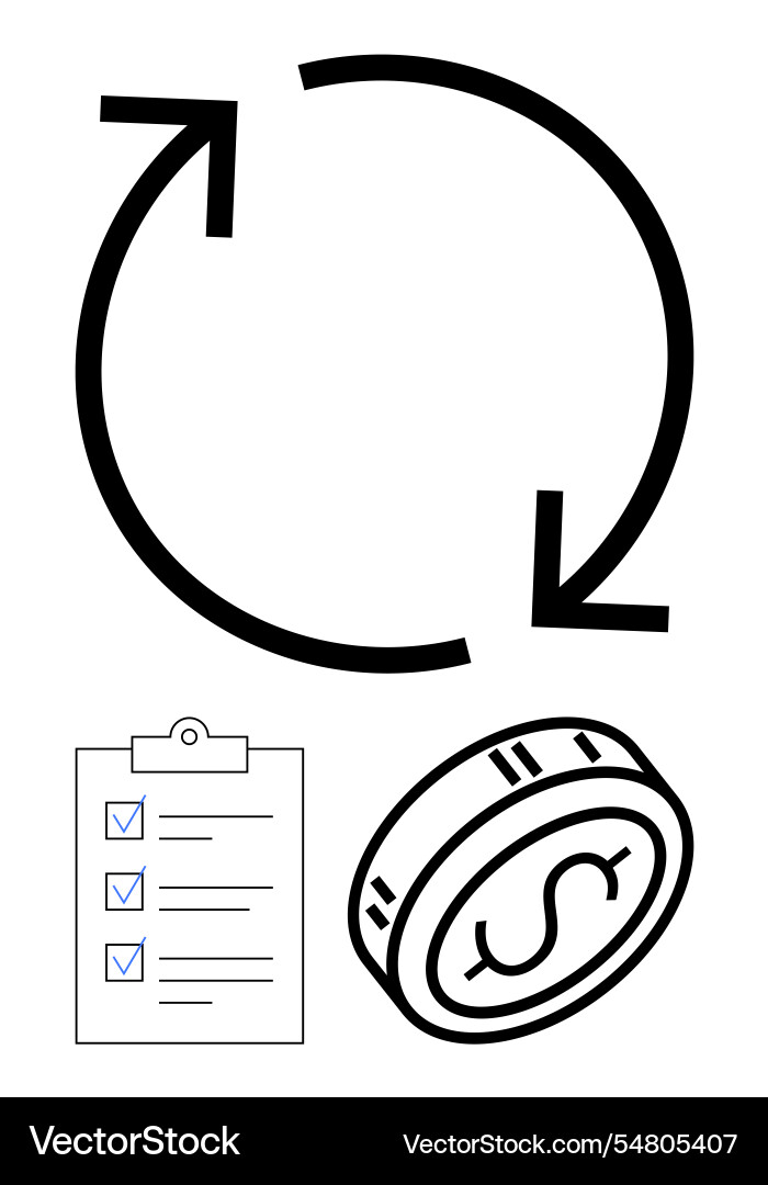 Circular arrows checklist and dollar coin Vector Image
