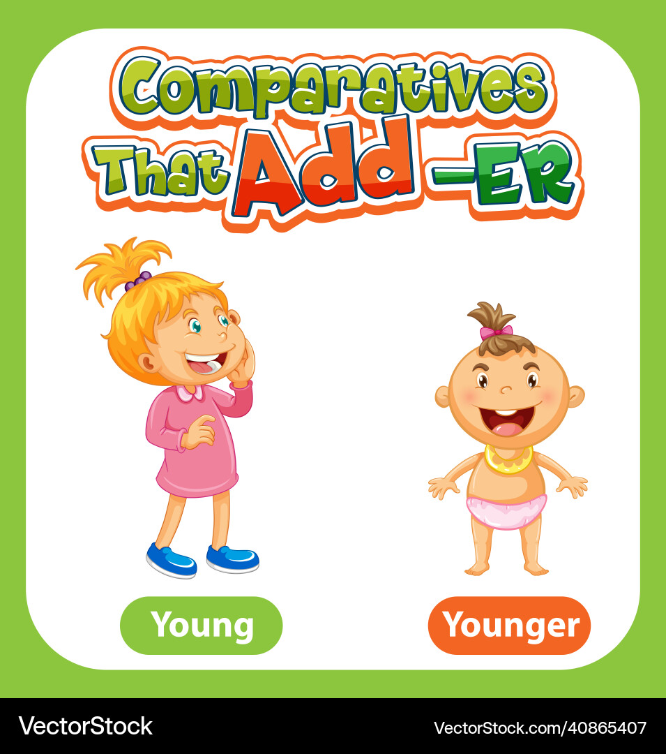 Comparative adjectives for word young Royalty Free Vector