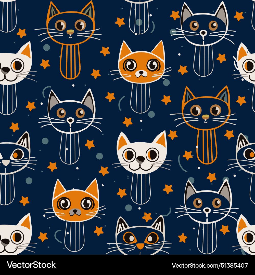 Funny cats on a blue background pattern Royalty Free Vector
