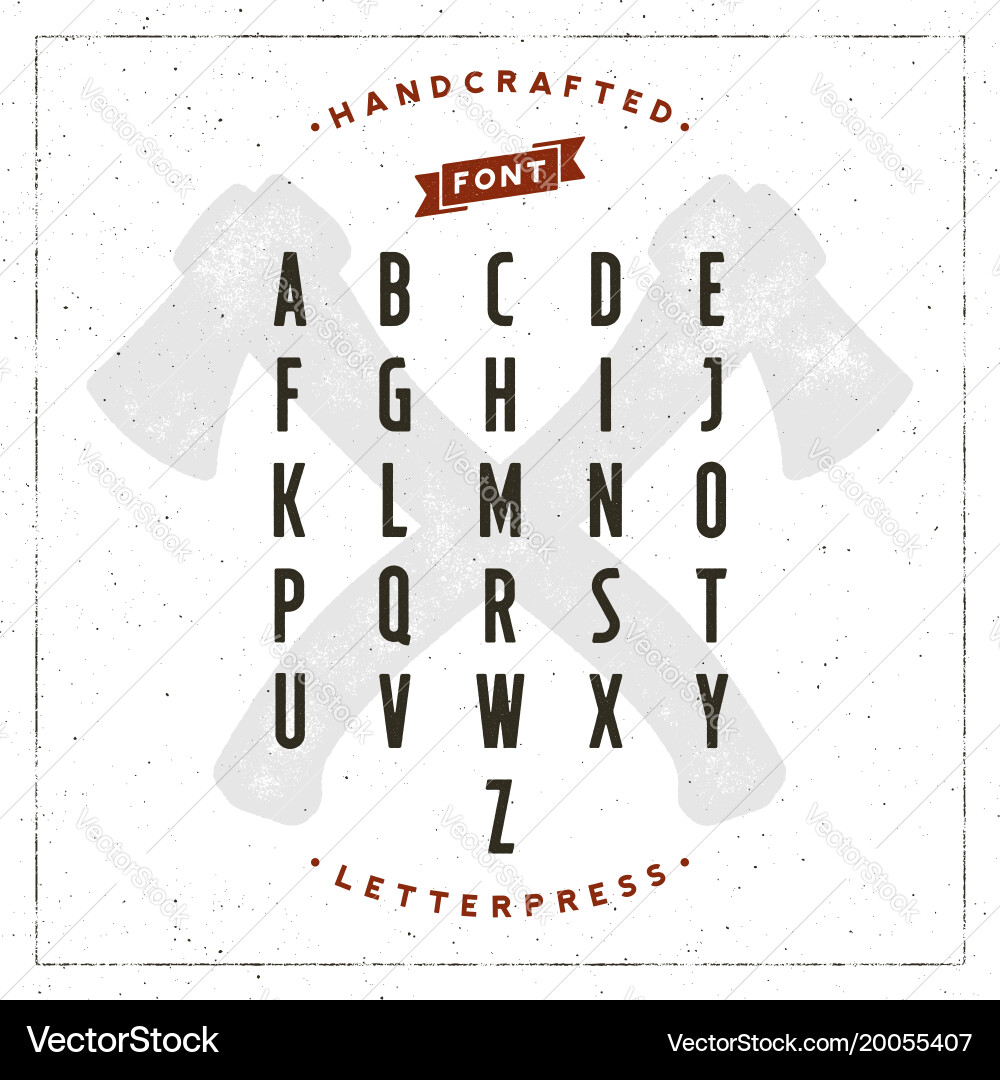 Handcrafted Letterpress Font Royalty Free Vector Image