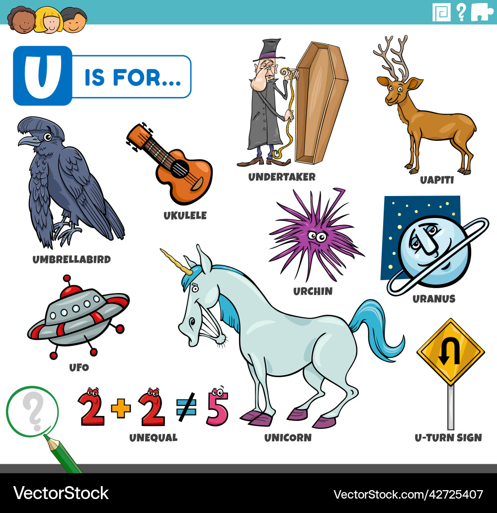 Letter u words educational set with cartoon Vector Image