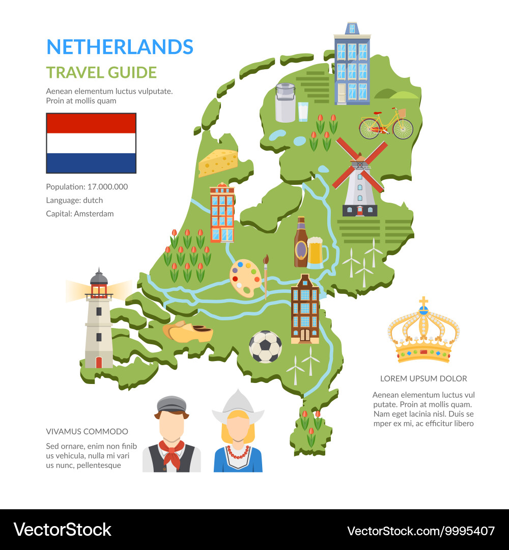 Netherlands map flat infographics Royalty Free Vector Image