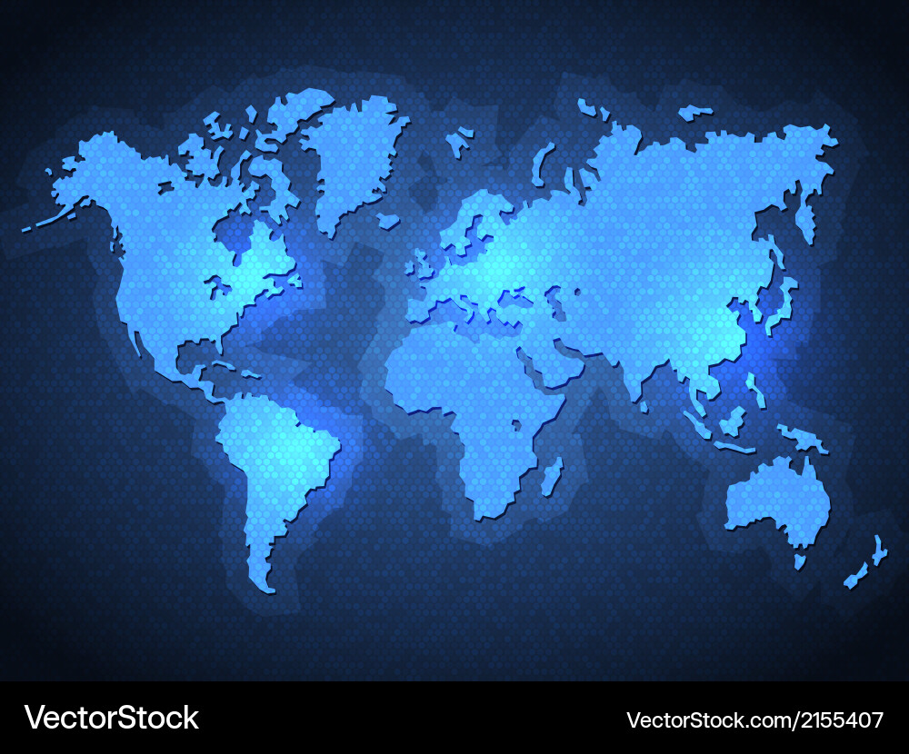 Pixel world map with spot lights Royalty Free Vector Image