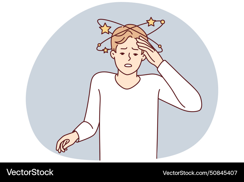 Suffering man experiencing pain in head after Vector Image