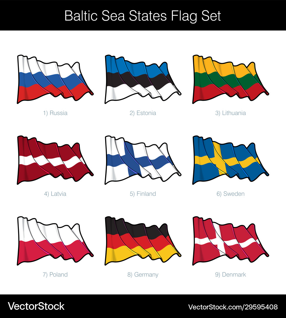 Baltic sea states waving flag set Royalty Free Vector Image