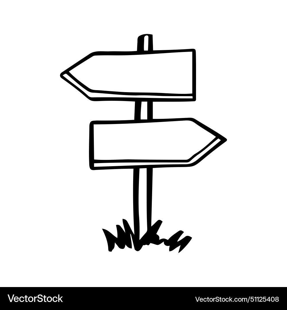 Board doodle empty road direction sign Royalty Free Vector