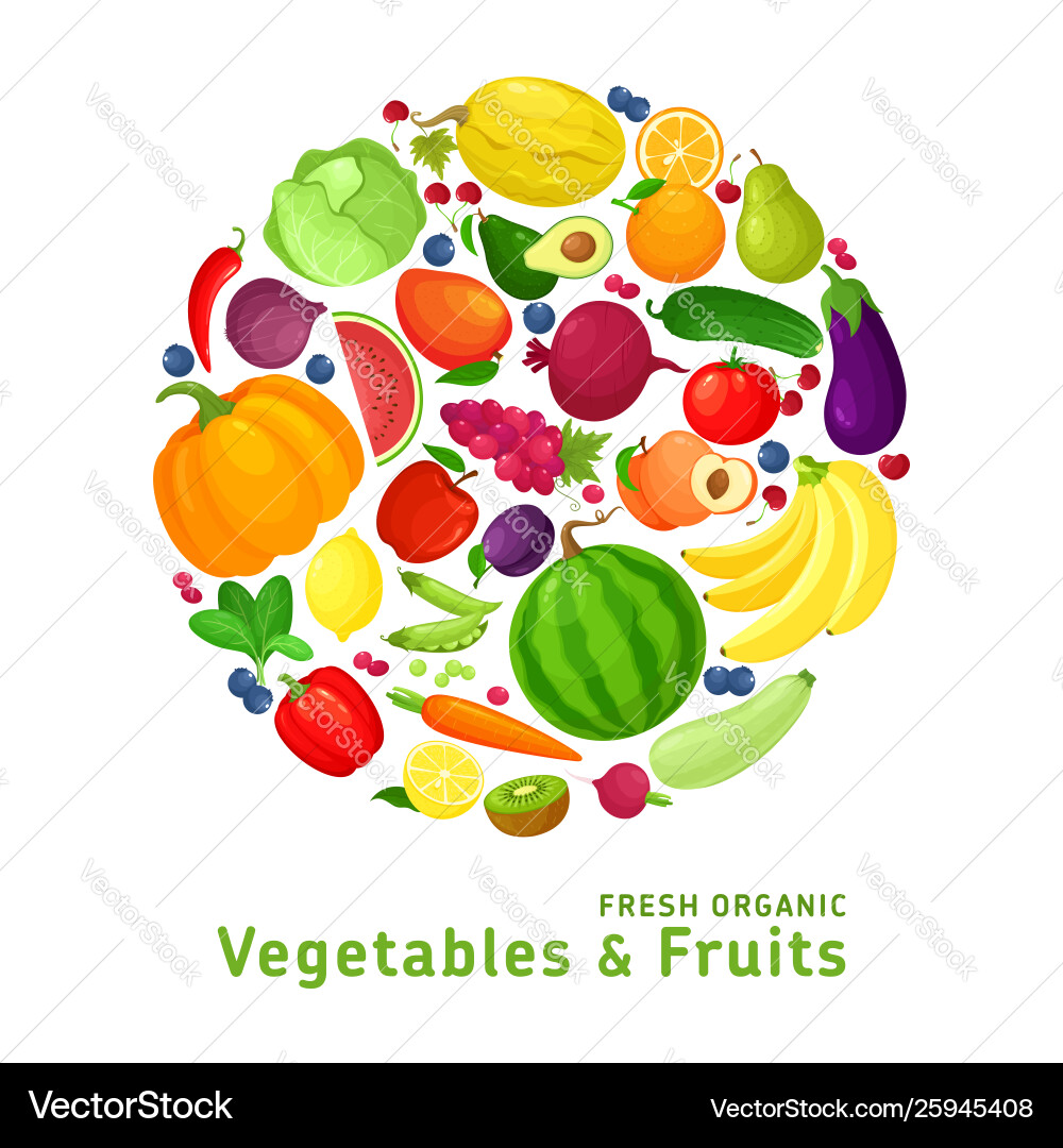 Fresh organic vegetables and fruits Royalty Free Vector