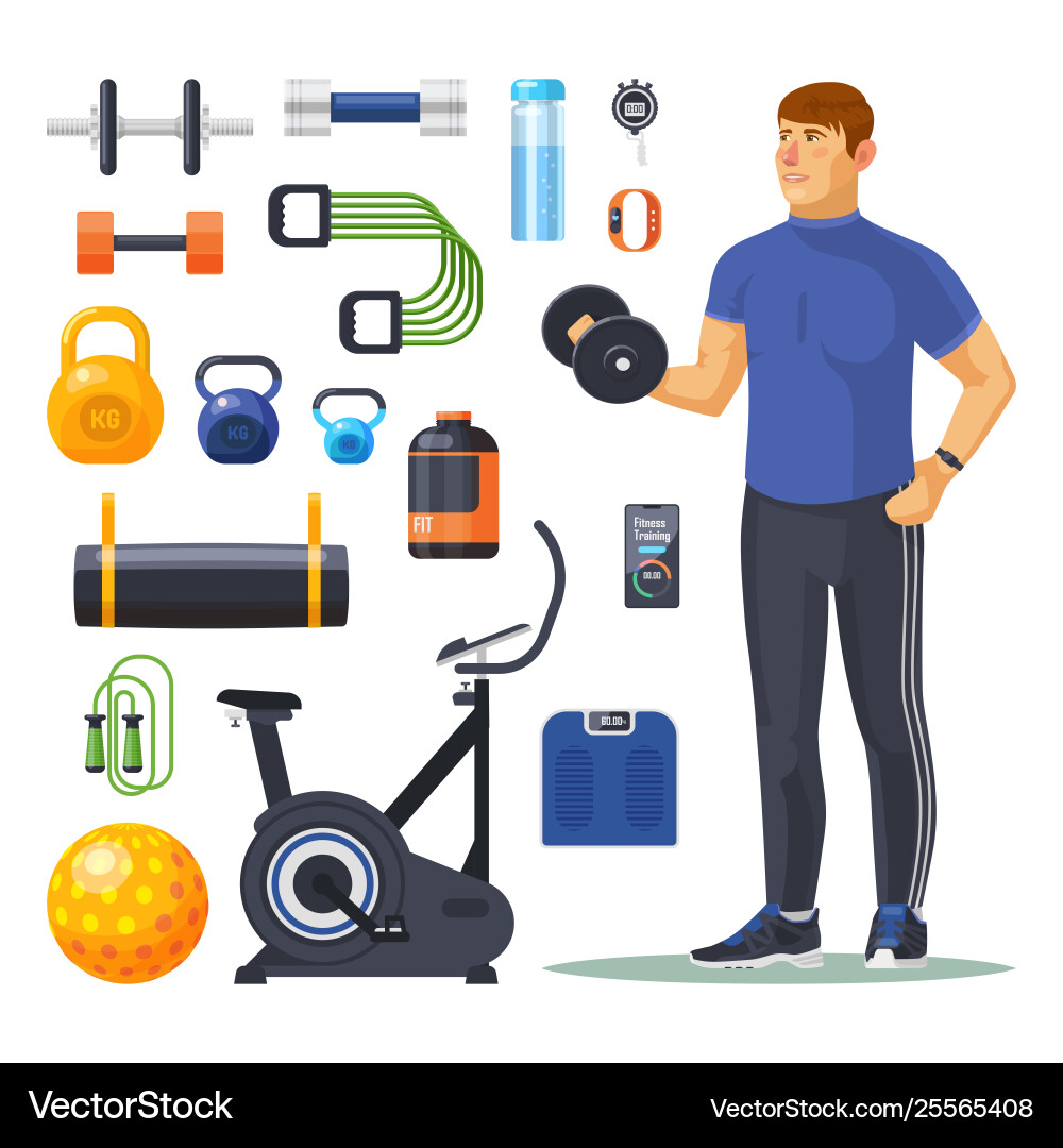 Isolated workout fitness items bodybuilder Vector Image