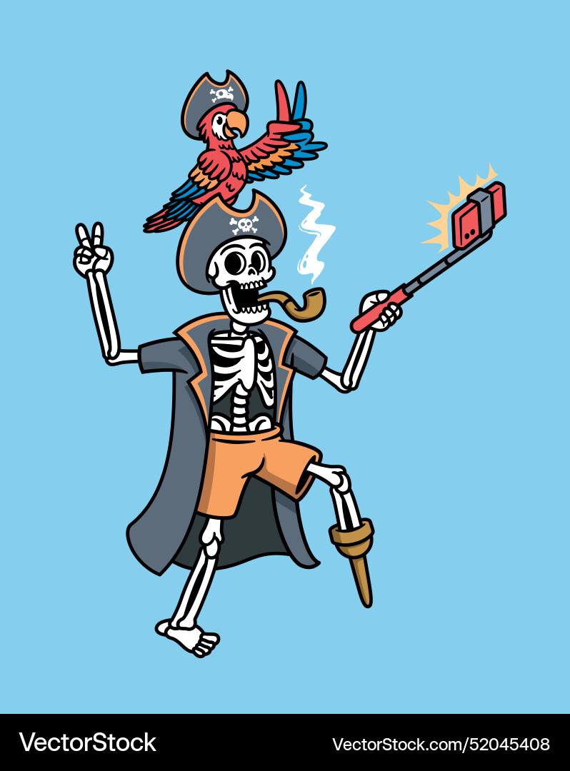 Pirate skull taking a selfie Royalty Free Vector Image