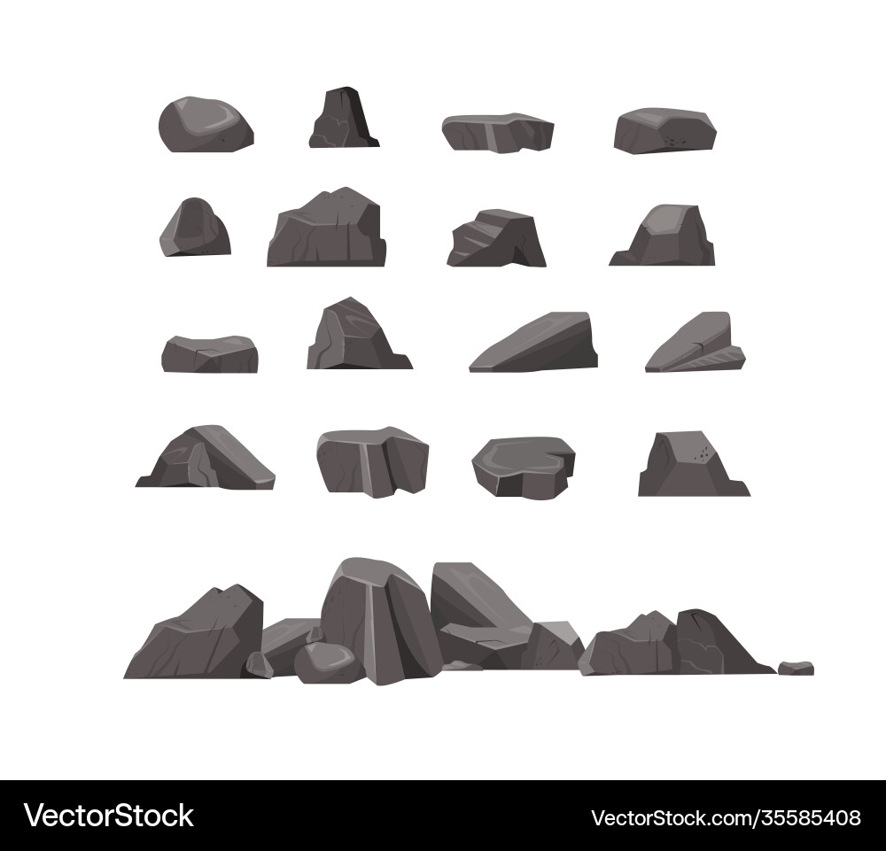 Rock stones flat icon set Royalty Free Vector Image