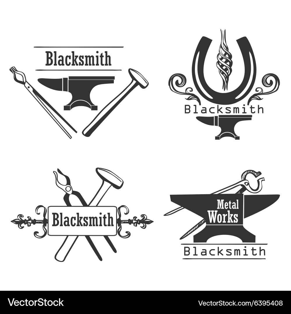 Set of vintage monochrome blacksmith labels Vector Image